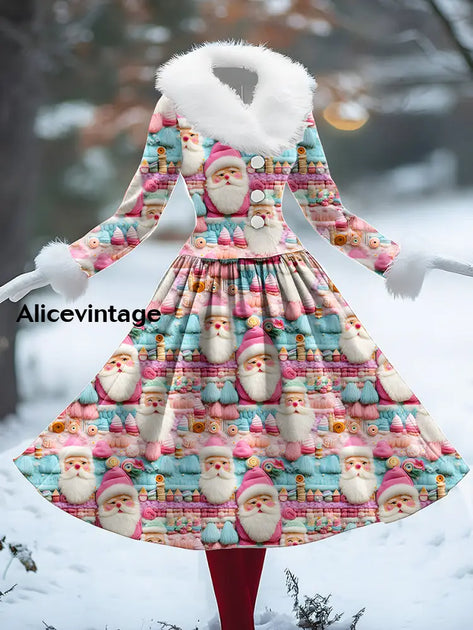 Christmas Santa Claus Art Print Vintage Elegant Fur Collar Long Sleeve ...