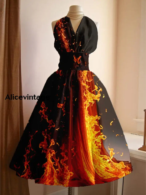 Abstract Lava Fire Art Print Sleeveless Vintage Elegant Dress ...